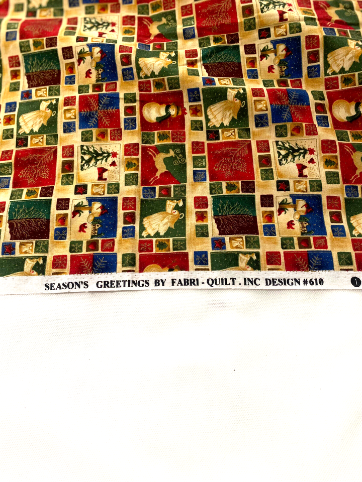 "Seasons Greetings" Christmas small patch print by Fabri Quilt 35" x 42 ...