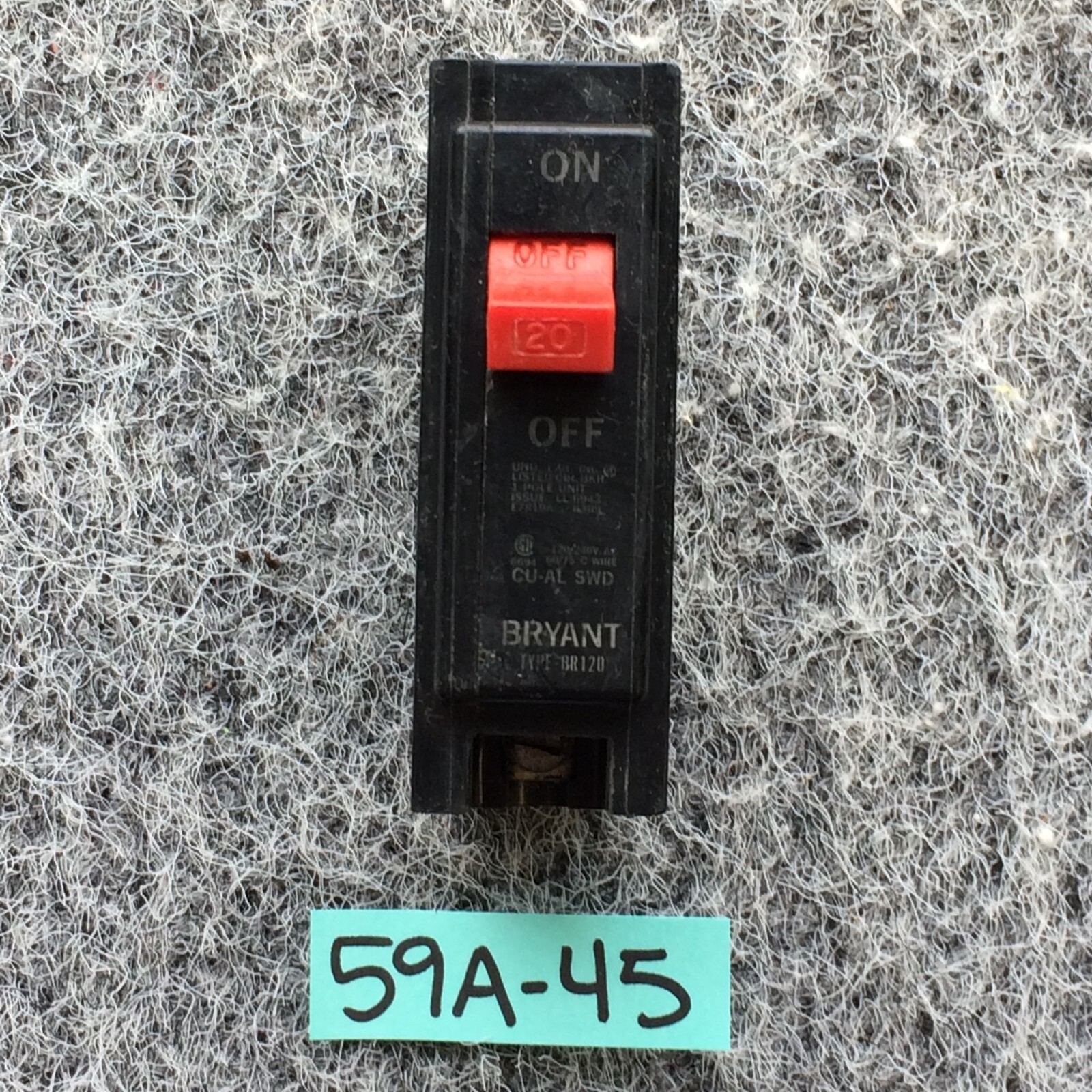 Bryant BR120 1 POLE 20 AMP 120V CIRCUIT BREAKER Type BR RED HANDLE ...