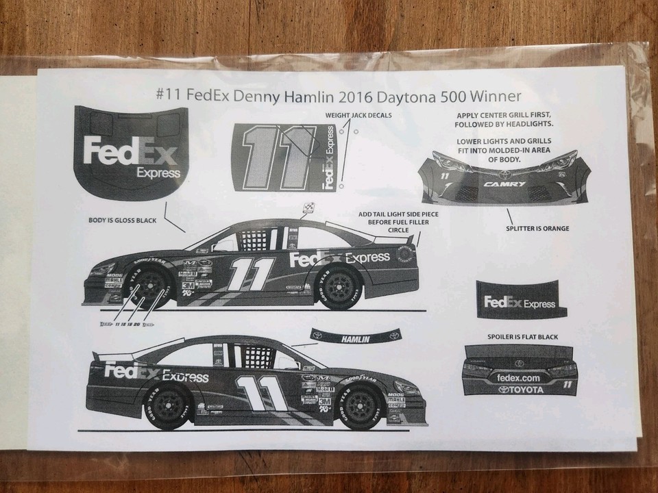 2016 Denny Hamlin #11 FedEx Toyota Car 1:24 Decal - Waterslide ...