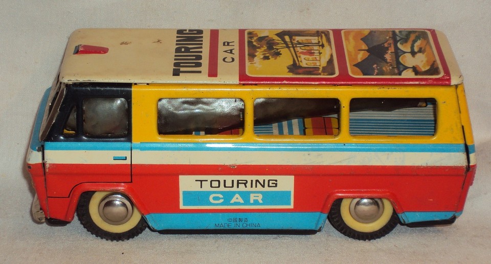 VINTAGE FRICTION TIN PLATE TOY TOURING CAR TOURIST COACH SCHIZO ...