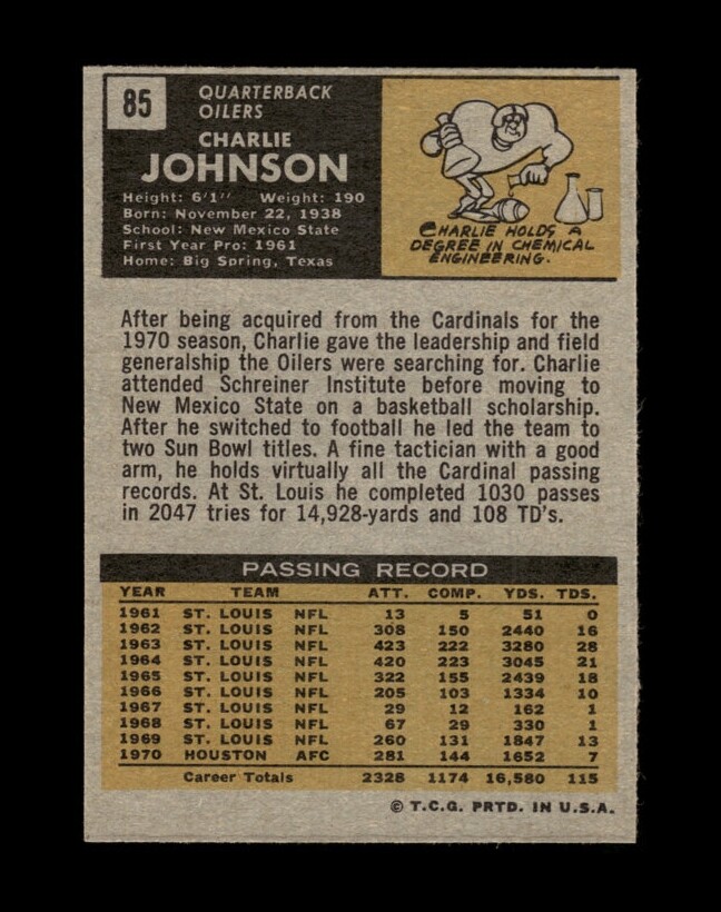 1971 Topps Set-Break # 85 Charley Johnson NM-MT OR BETTER *GMCARDS* | eBay