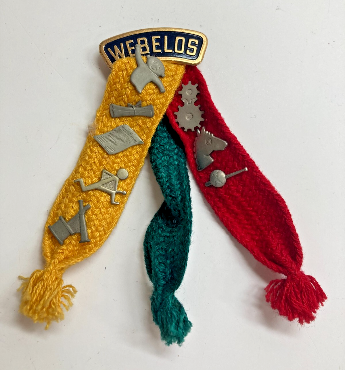 Vintage WEBELOS Cub Scout Pin Tri colored Ribbons and 8 achievement ...