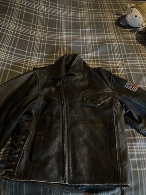 Victory Polaris Motorcycle Leather Jacket Large Victory Patch Men's ...