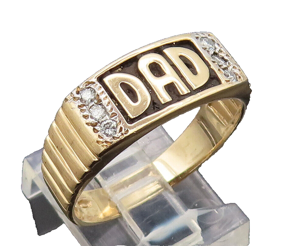 14K GOLD Vintage Round Shape Real Diamonds 'DAD' Father Ring Sz 10.5 ...