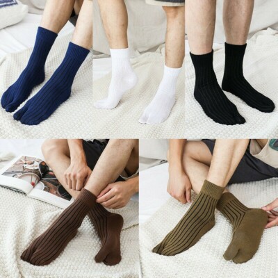 5 Pairs Men Cotton Tabi Socks Two Toe Socks Japanese Style Assorted ...