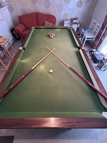 8ft Snooker Table with Slate Bed Including Cues, Snooker Balls and Pool ...