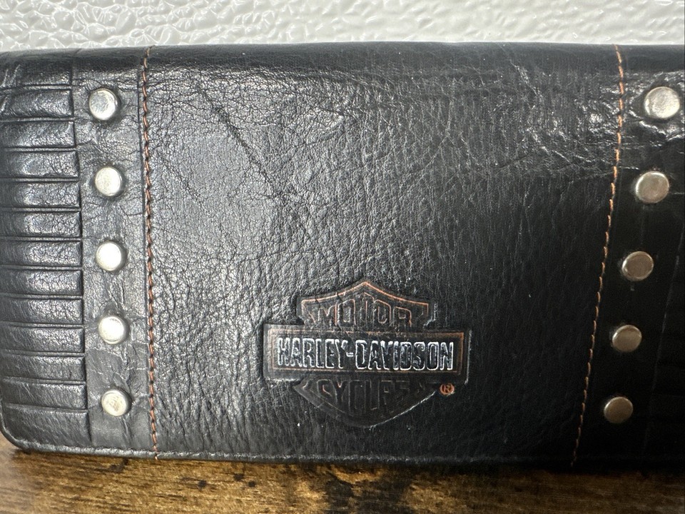 Harley Davidson Studded Leather Checkbook Cover Black | eBay