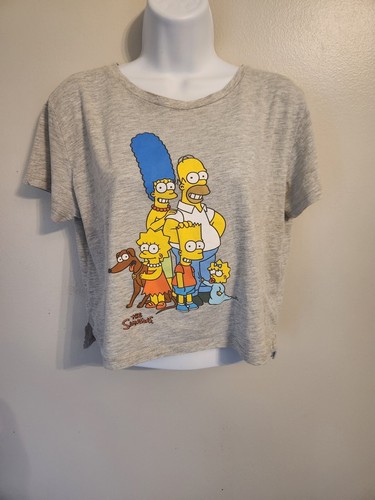 The Simpsons Shirt Women's Large Gray Cartoon Crop Top Graphic Tee ...
