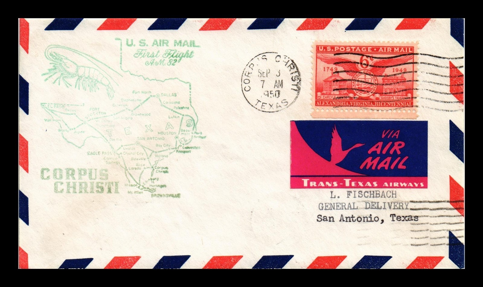DR JIM STAMPS US COVER CORPUS CHRISTI TEXAS FIRST AIR MAIL FLIGHT AM 82 ...