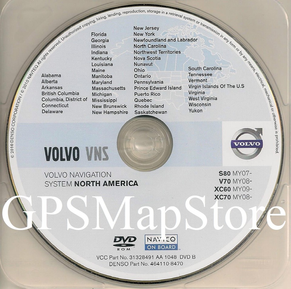2009 2010 Volvo XC60 VNS Navigation DVD EAST Coast U.S Map + Canada ...