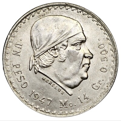 1947 MEXICO UN PESO SILVER COIN Cacheton JOSE MORELOS # 0718 | eBay