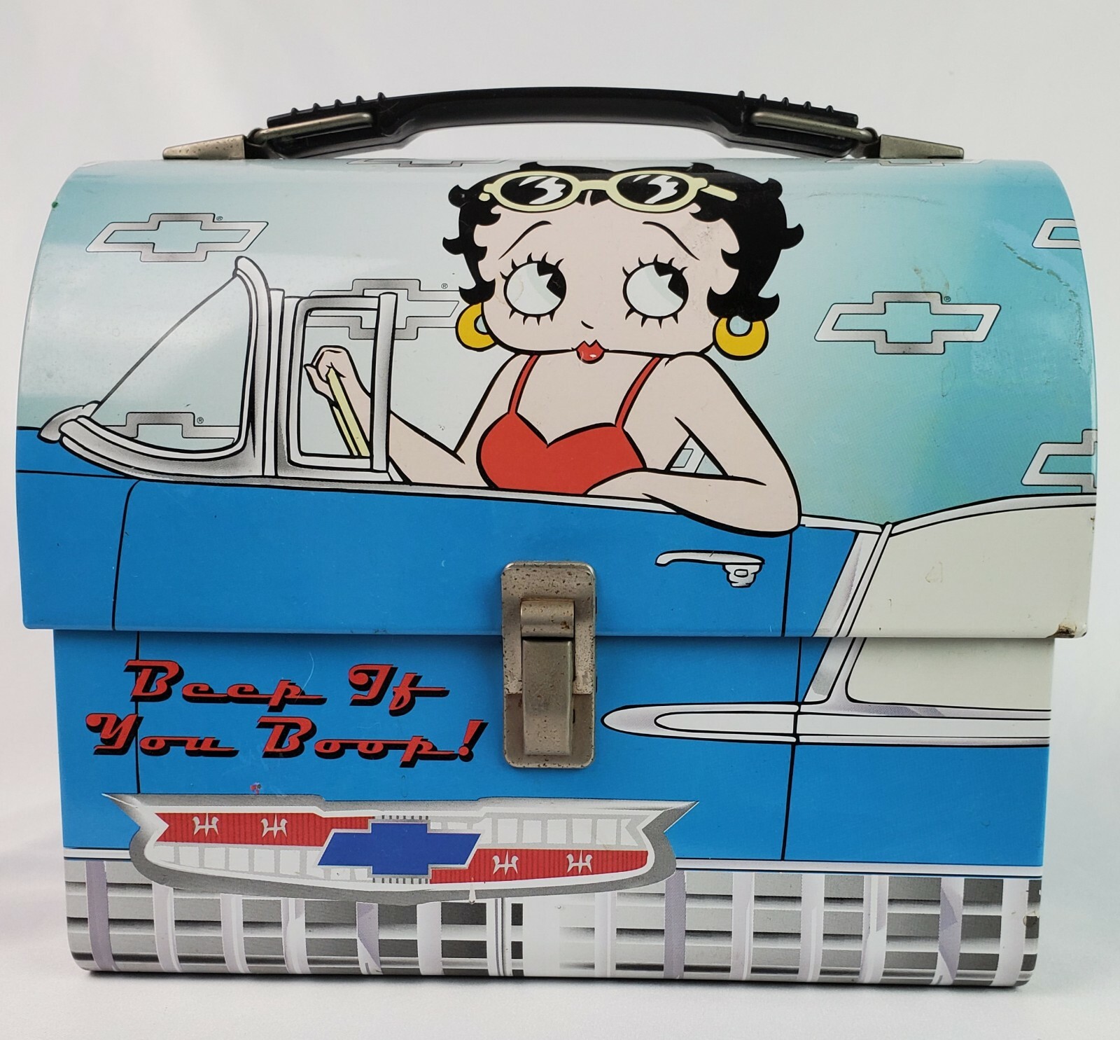 Chevy Betty Boop Dome Lid Tin Metal Lunch Box Chevrolet 2001 GM Vandor ...