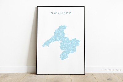 Map of Gwynedd Art Print, North Wales Travel Poster Map, Welsh Poster ...