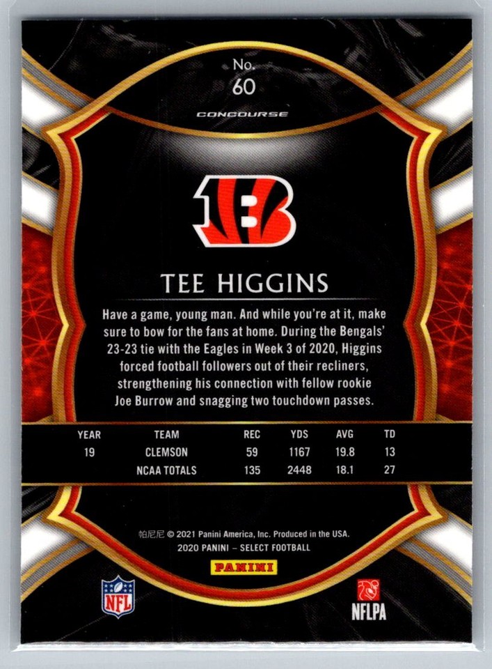 2020 Panini Select #60 Tee Higgins Concourse Rookie RC BENGALS | eBay