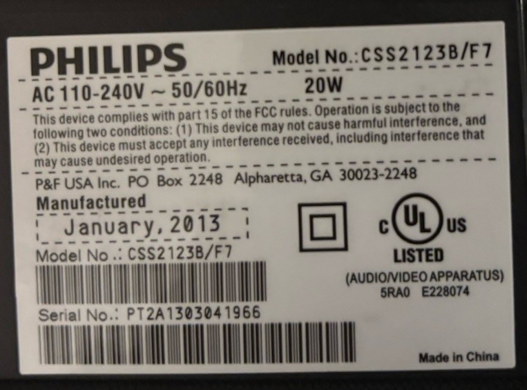 Works! Philips Soundbar, Subwoofer, & Remote CSS2123B/F7 Video In ...