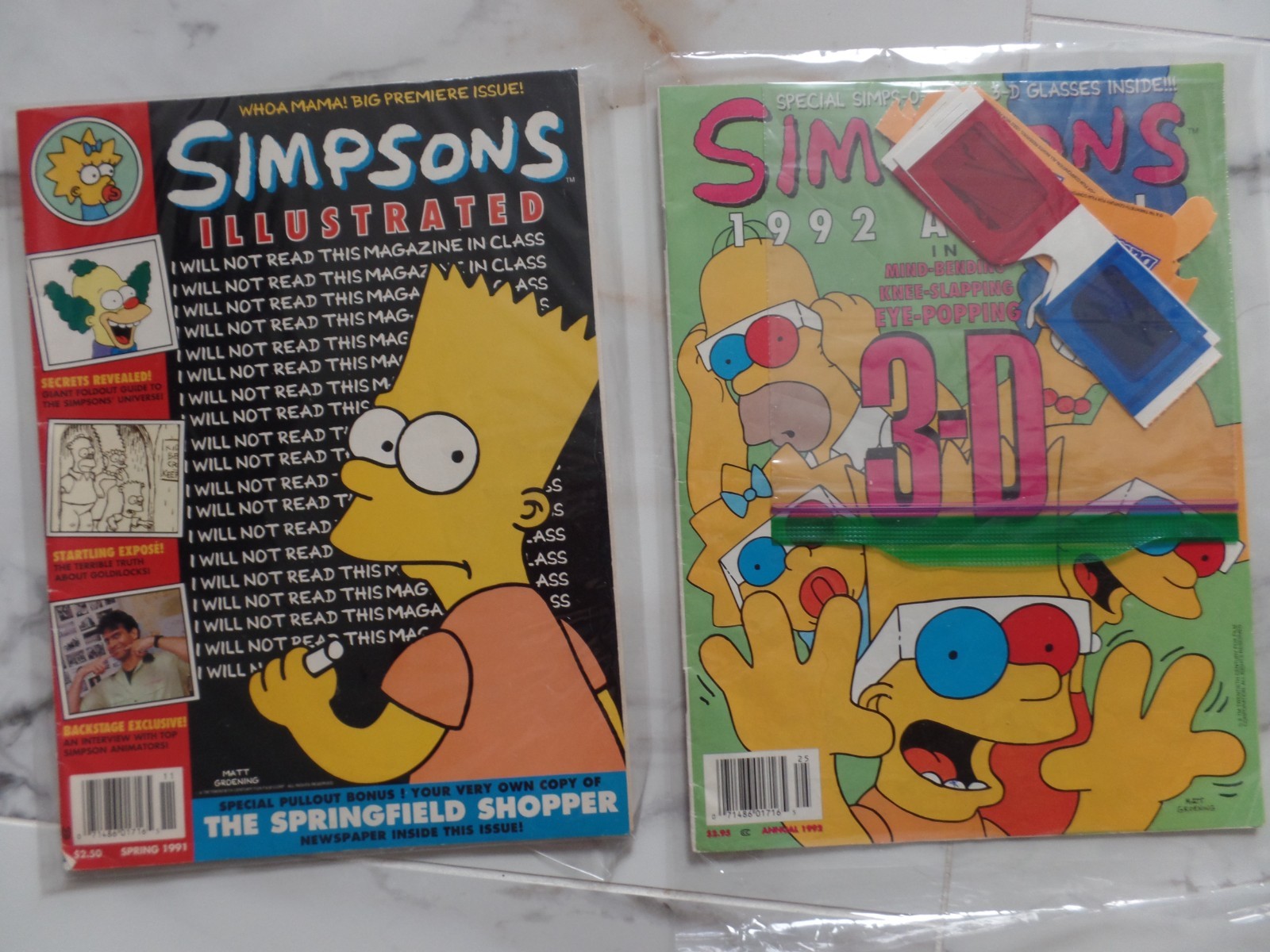 lot of 2 Simpsons Illustrated Magazines Premiere issue 1991 and 3D ...