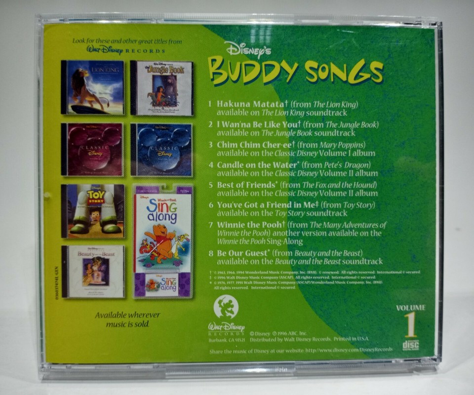 Walt Disney Buddy Songs Volume 1 CD 8 songs McDonalds children sing a ...