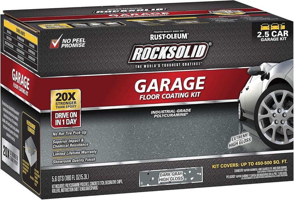 317284 RockSolid Polycuramine 2.5 Car Garage Floor Coating Kit, Dark ...
