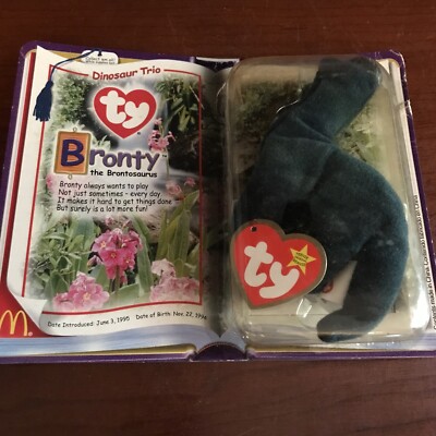 McDonalds Ty Beanie Babies Dinosaur Trio Bronty The Brontosaurus 1995 ...