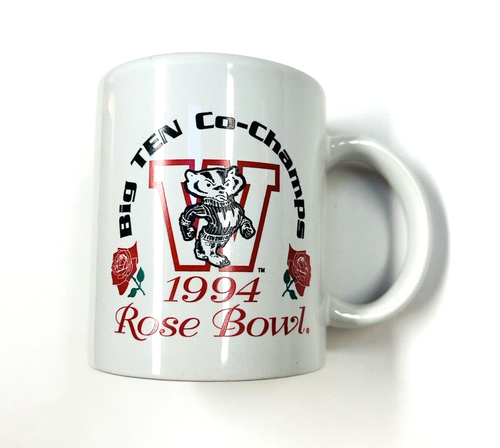 Wisconsin Rose Bowl Coffee Cup Football 1994 Big Ten Co-Champs White ...