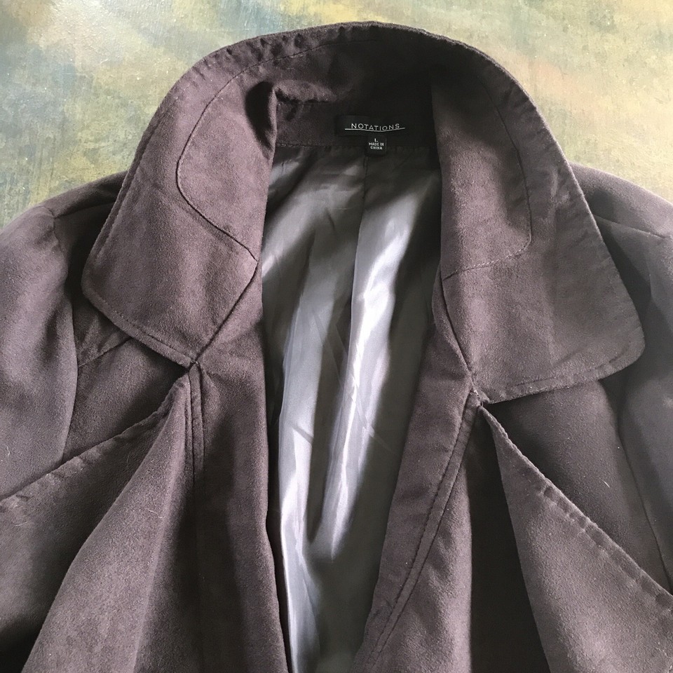 BRAND NEW w/tag Notations SZ L Microfiber Jacket Brown Lined Collar ...