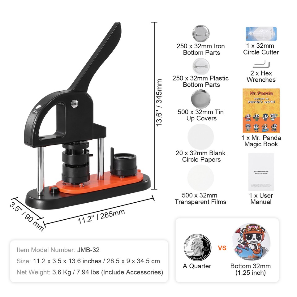 Button Maker Machine Pin Badge Maker 1.25" 500 Button Parts+Circle ...
