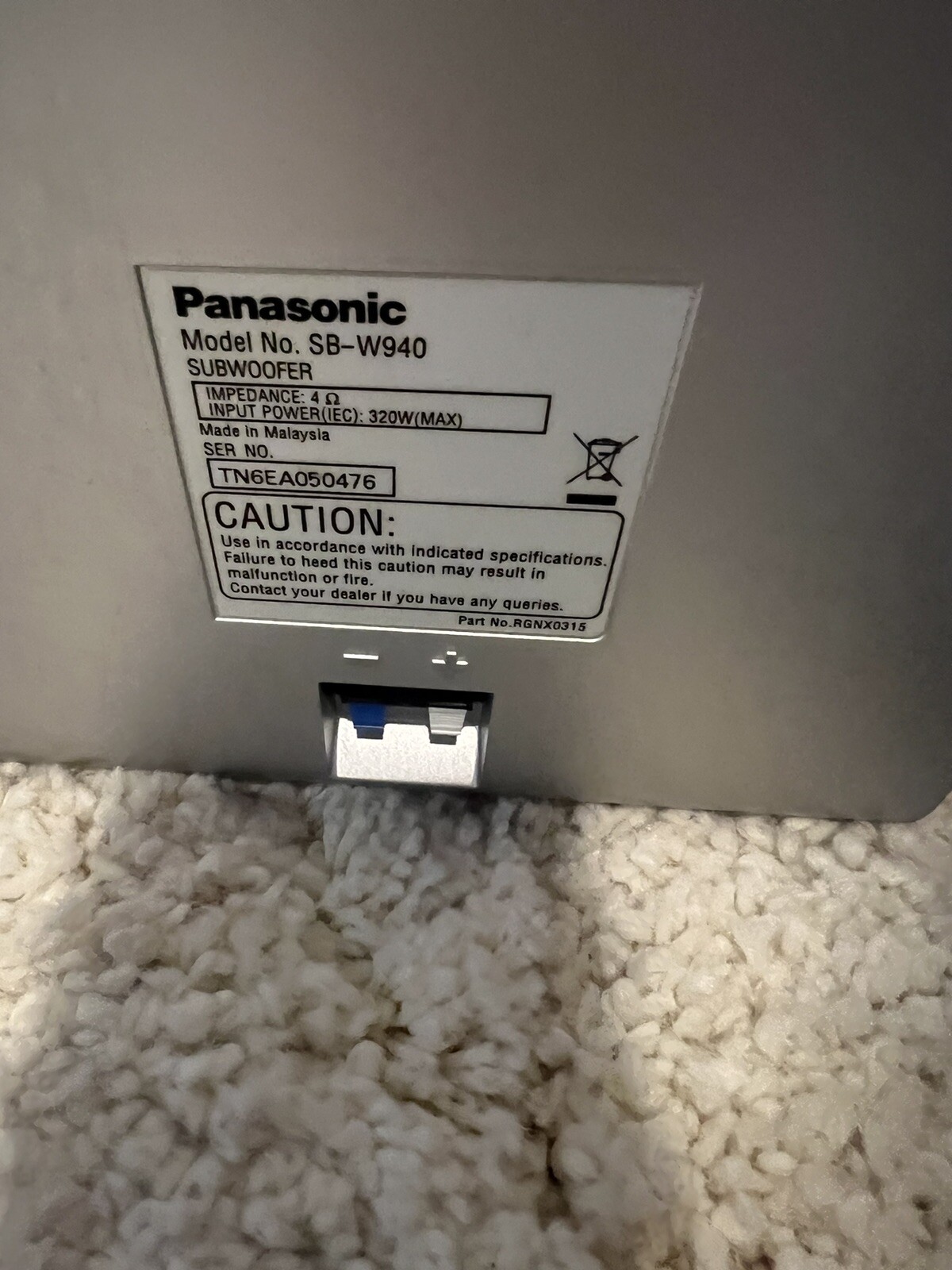 Panasonic Tower Speakers SB-FS940 Stands Home Theater Subwoofer SB-W940 ...