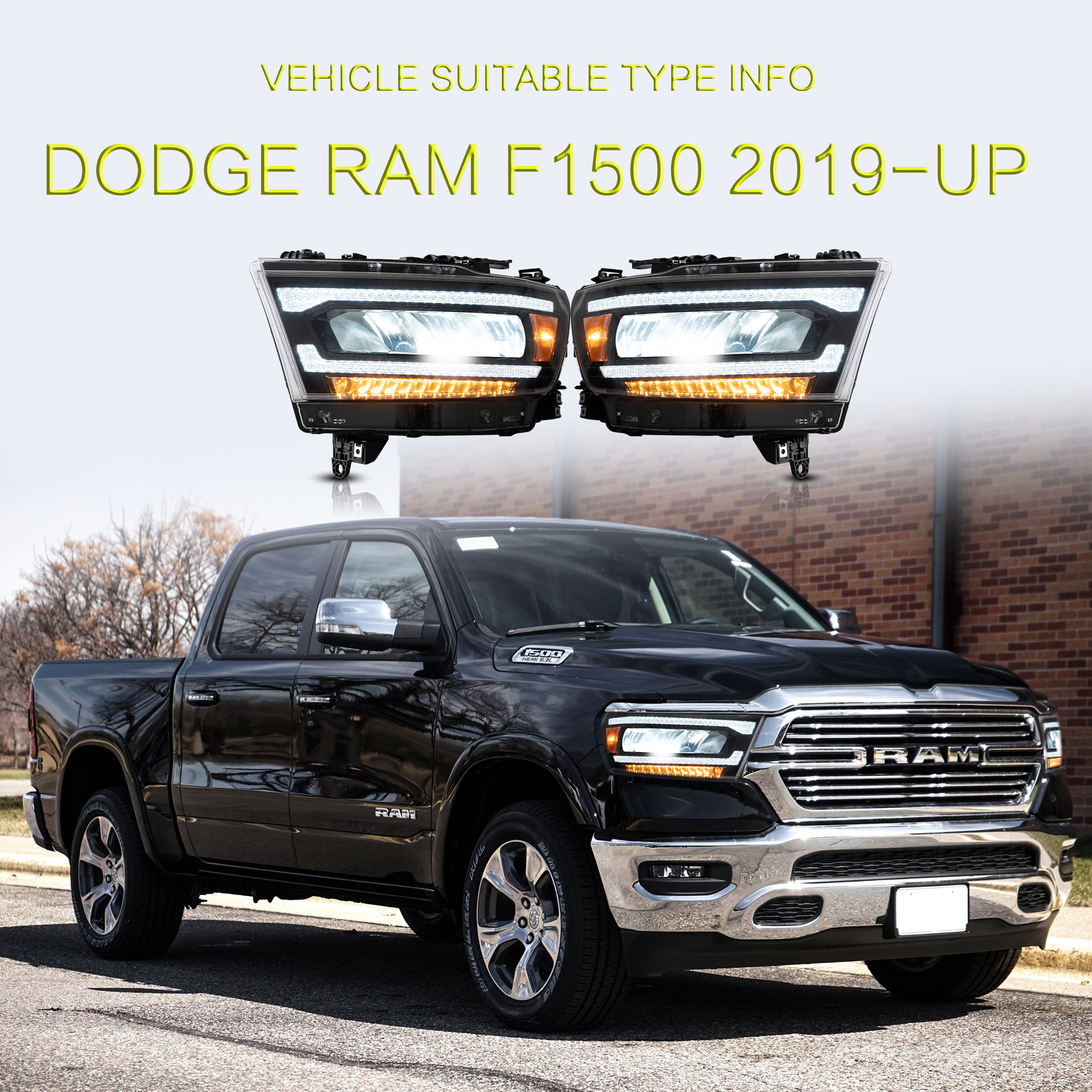 FULL LED Reflector Headlights For 2019 2020 2021 Dodge RAM 1500 w ...