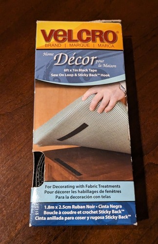 Velcro Sew On Sticky Back Fabrics to Hard Surfaces (OPEN) Black 5ft x 1 ...