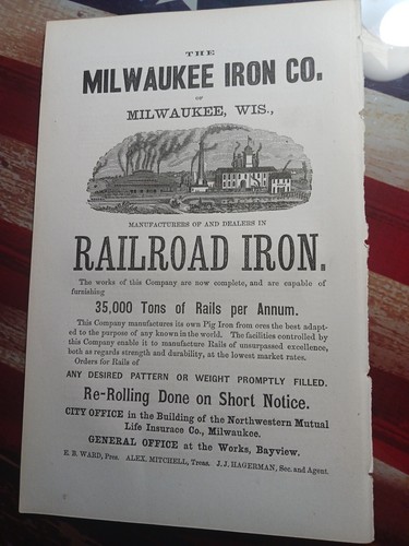 1872 Print Ad MILWAUKEE IRON COMPANY railroad Rails Factory Picture ...