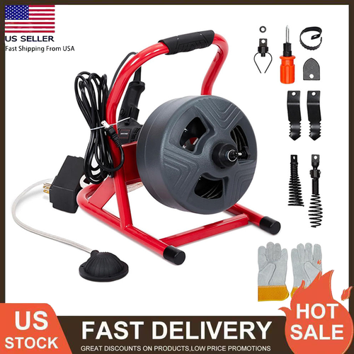50Ft x 5/16" Drain Cleaner Machine Drain Auger Sewer Snake Plumbing ...
