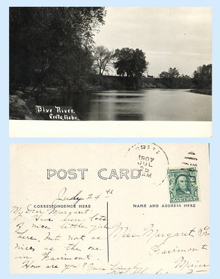 Scene on Blue River Crete Nebraska RPPC Real Photo Postcard Cows Farm ...