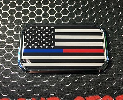 THIN RED BLUE LINE Domed CHROME Emblem Proud USA Flag Car Sticker 3D 3 ...