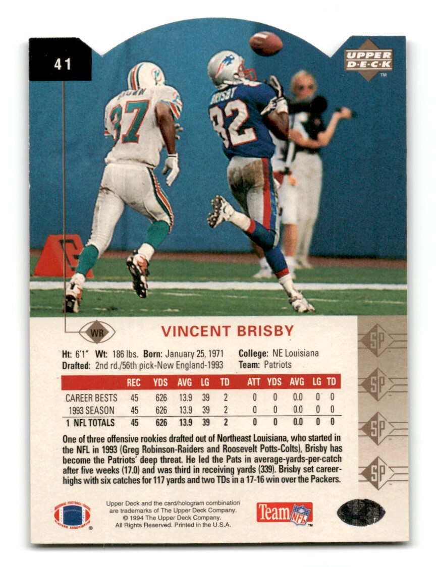 1994 SP Vincent Brisby #41 New England Patriots | eBay Australia