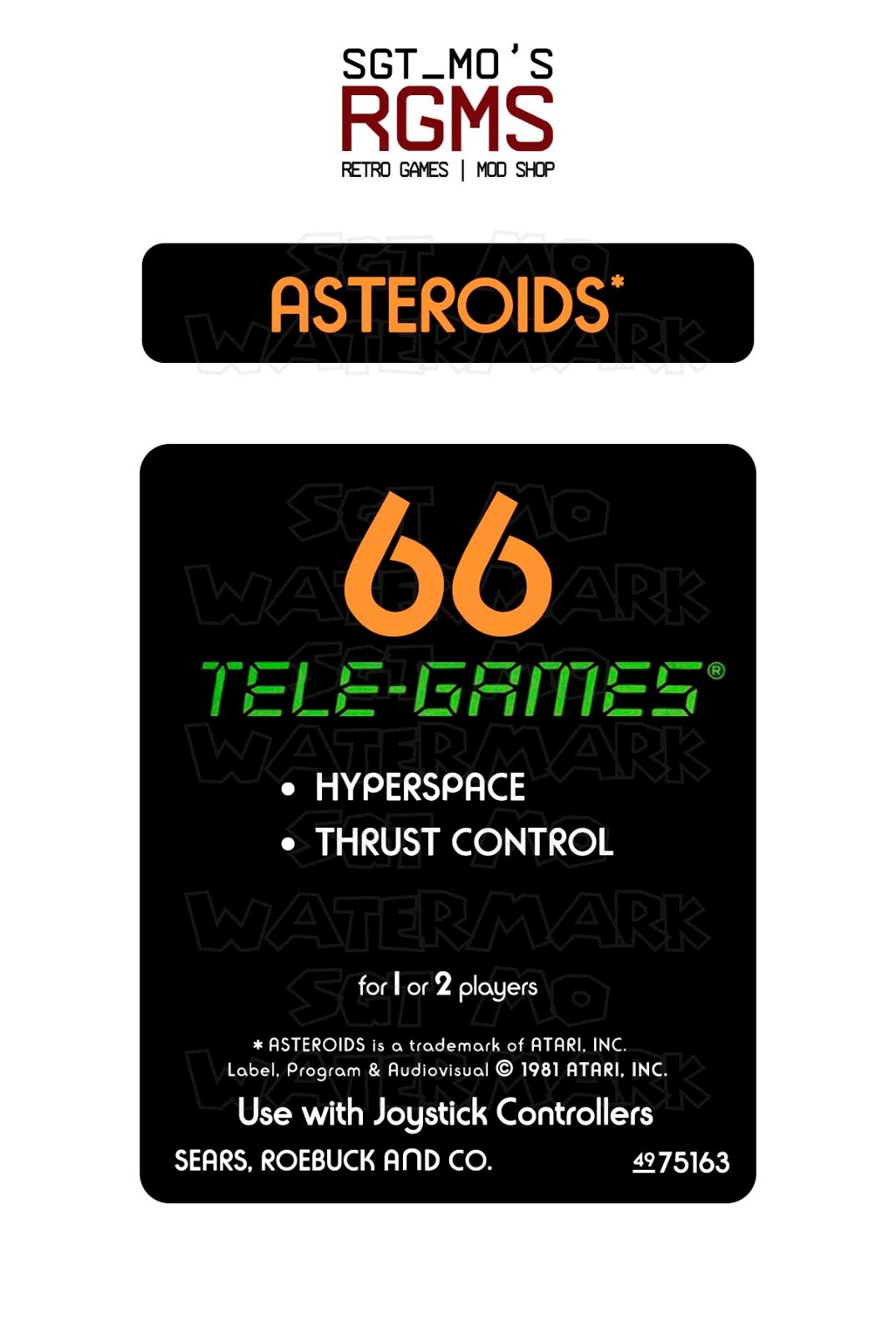 Atari 2600/Sears Tele-Games Replacement Label - Asteroids | eBay