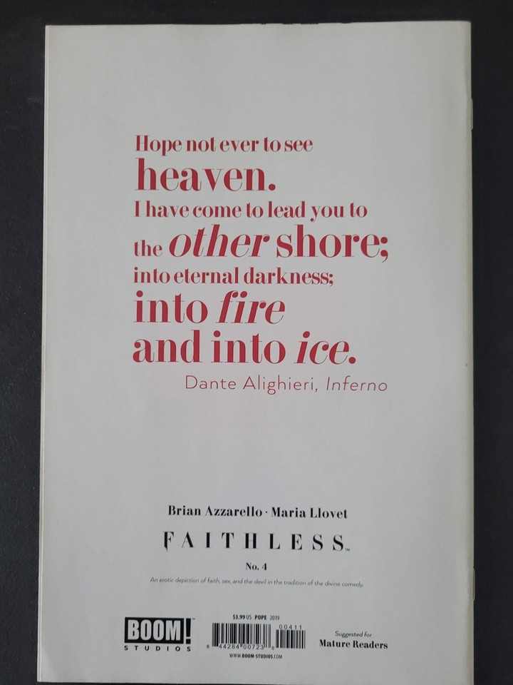 FAITHLESS #4 (2019) BOOM! STUDIOS COMICS BRAIN AZZARELLO! MARIA LLOVET ...