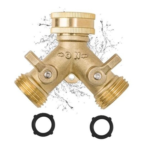 Hose Splitter 2 Way, Heavy Duty Brass Hose Y Connector, High Flow ...