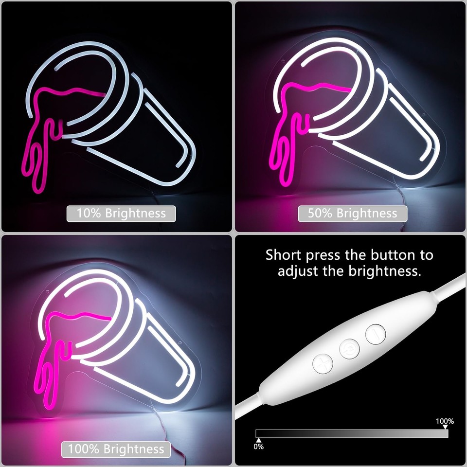 Moodion Double Cups Neon Sign for Wall Decor, Dimmable Pink Neon Lights ...