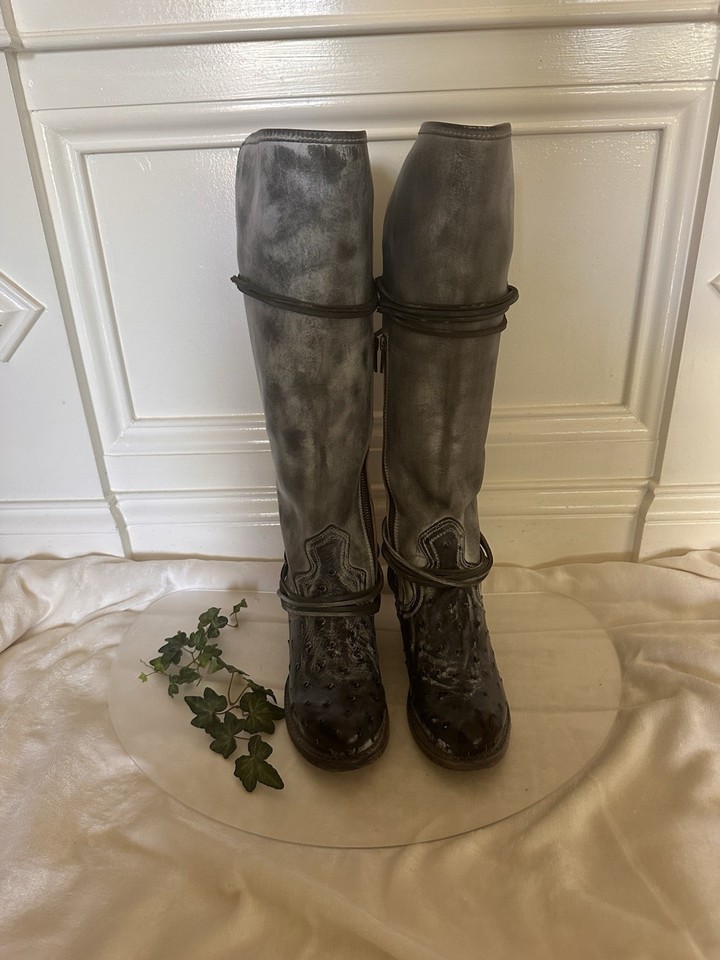 Freebird ICE OSTRICH tall Coal Boots. Back Lace-up With Side Zipper ...