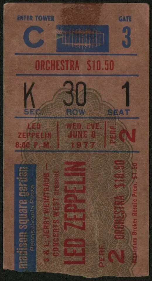 LED ZEPPELIN 1977 Concert Ticket Stub NYC Madison Square Garden | eBay