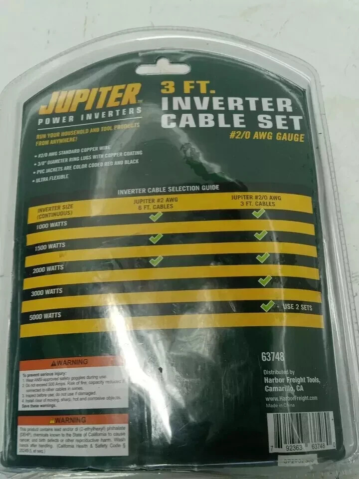 Jupiter 3 Ft. Inverter Cable Set 2/0 AWG 3/8 Ring Lugs Item# 63748 | eBay