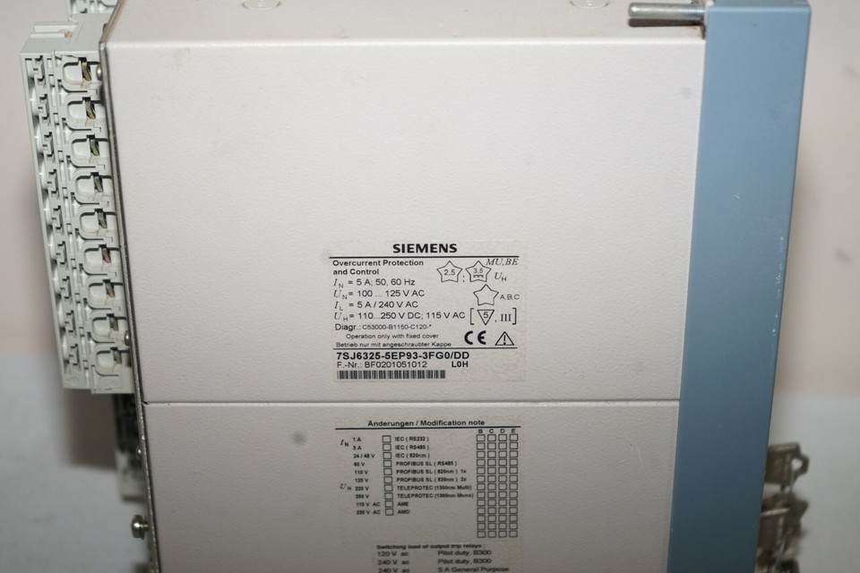 Siemens 7SJ63 Siprotec 7SJ6325-5EP93-3FG0/DD Overcurrent Protection ...