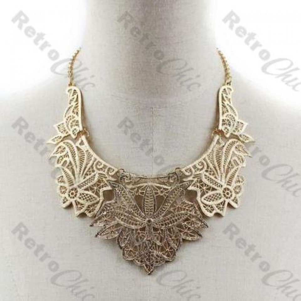 BIG BLACK FILIGREE fashion COLLAR NECKLACE bib choker VINTAGE STYLE ...