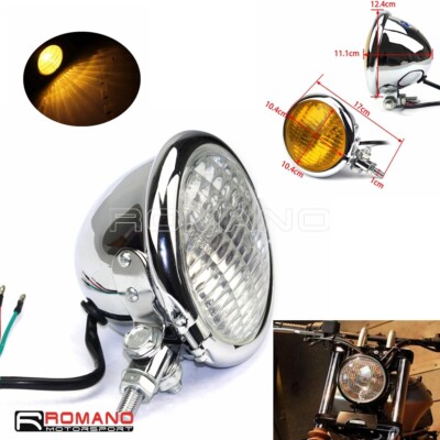 Bates Style Chrome Retro 4.5" H4 Headlight Front Lamp For Harley ...