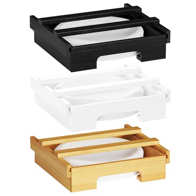 Bamboo Paper Plate Organizer Disposable Paper Tray Dispenser for ...
