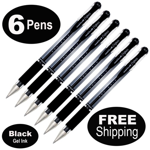 Uni-ball Signo 0.7 Gel Grip Pen 65450, Black Uni Super Ink, Pack of 6 ...