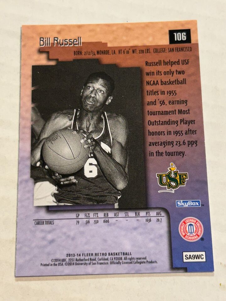 2013-14 FLEER RETRO SKYBOX PREMIUM BILL RUSSELL #106 USF CELTICS | eBay