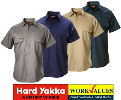 HARD YAKKA- MENS 100% COTTON DRILL SHORT SLEEVE WORK TRADE SHIRTS ...
