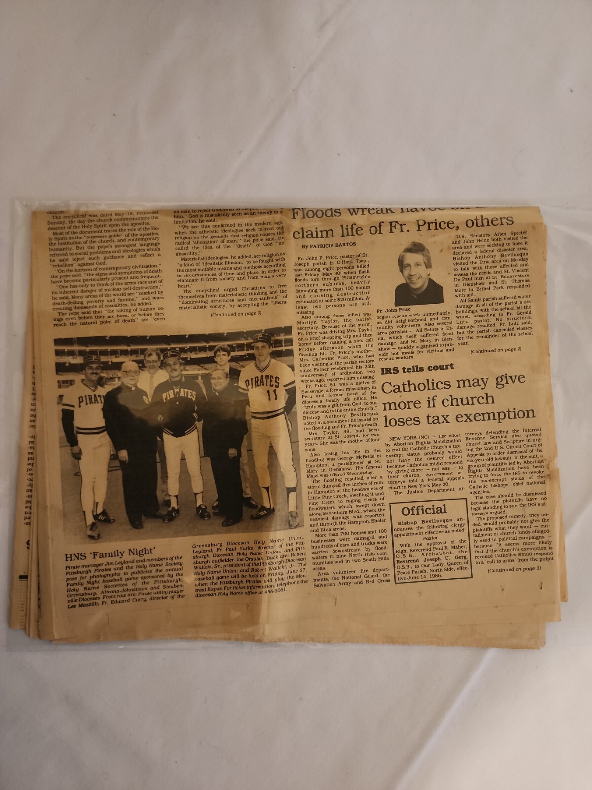 1986 Juin 6 Pittsburgh Catholique Pape Jim Leyland Fr. Paul Yurko (MH50 ...