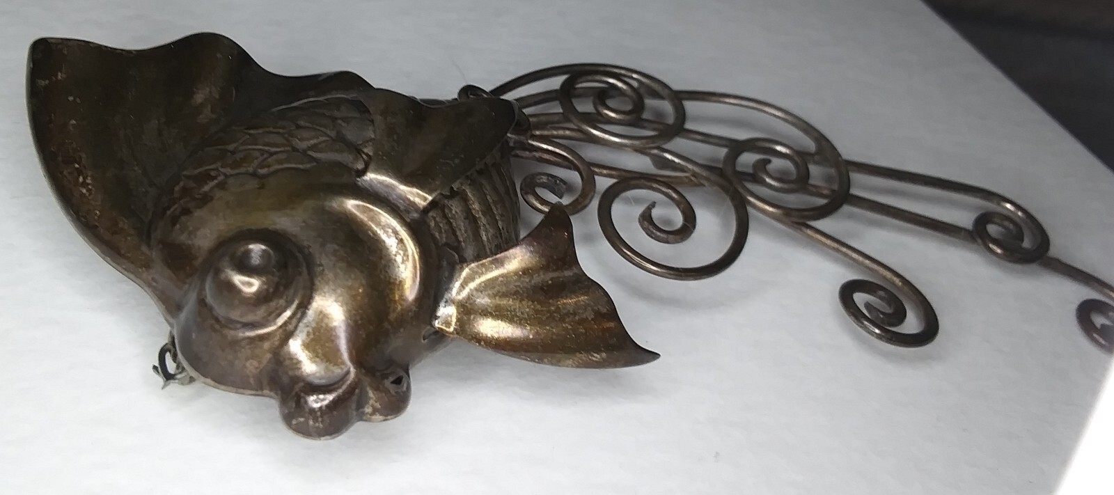 4" BOUCHER PARISINA MEXICO STERLING SILVER Repousee FANTAIL FISH PIN ...